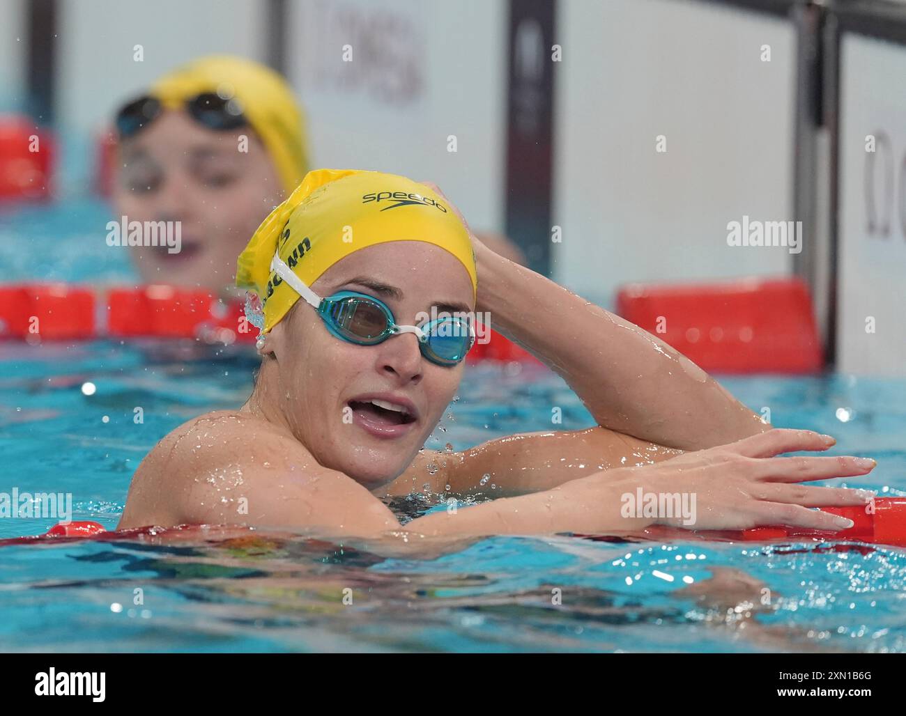 Australia's McKEOWN Kaylee reacts after winning the women's swimming 100m backstroke final in ...