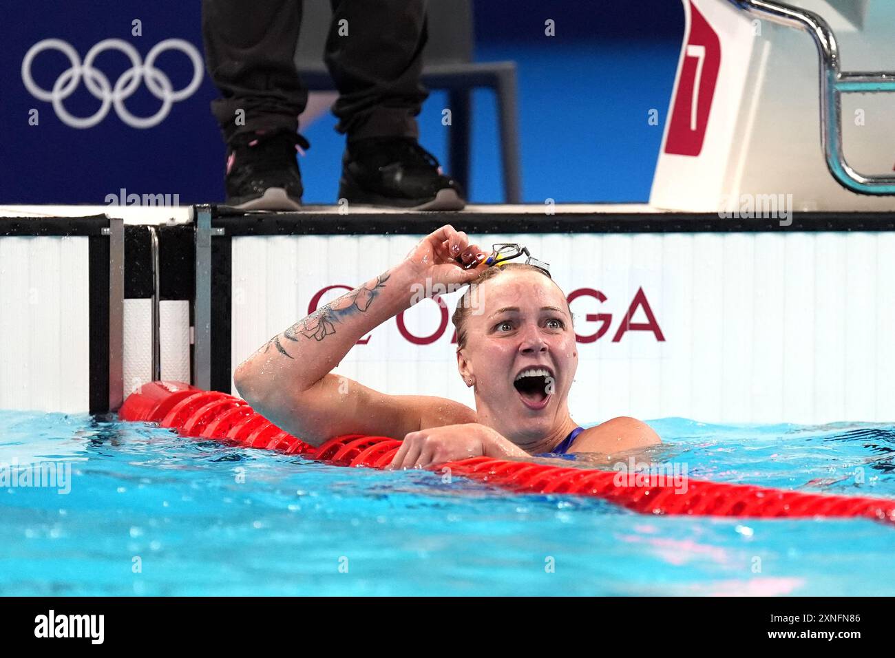 La suédoise Sarah Sjostrom célèbre sa victoire sur la finale du 100 m ...