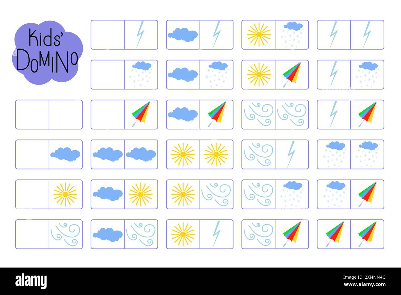 Domino pour les enfants, apprentissage du vocabulaire météorologique ...