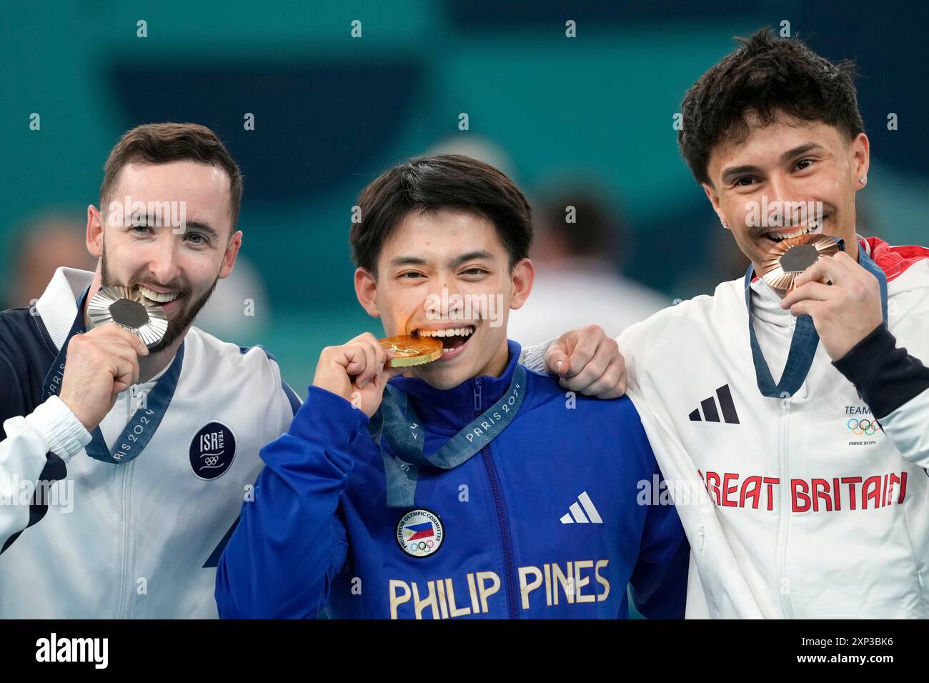 From left to right, silver medalist Artem Dolgopyat, of Israel, gold ...