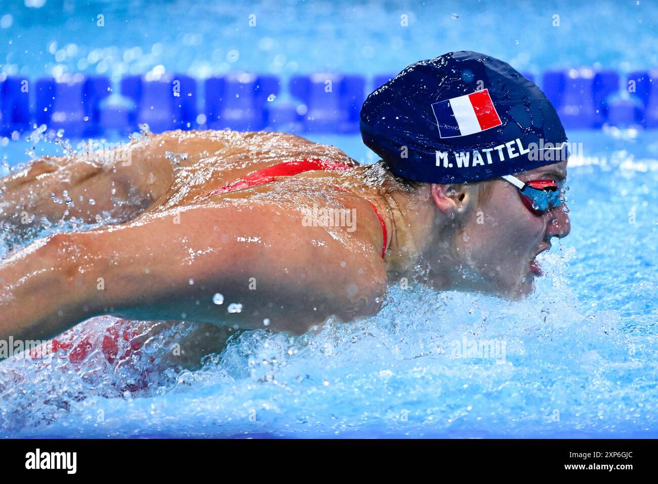 Paris, France. 3 août 2024. Marie Wattel de France, natation, finale mixte du relais Medley 4 x ...
