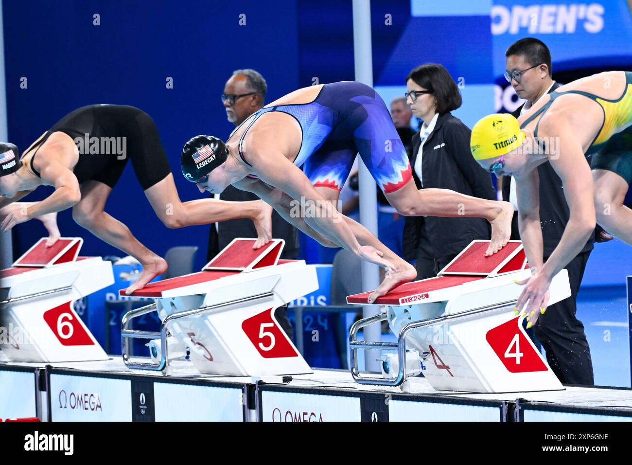 Paris, France. 3 août 2024. Katie Ledecky ( USA ) Médaille d'Or, natation, 39 finale du 800m ...