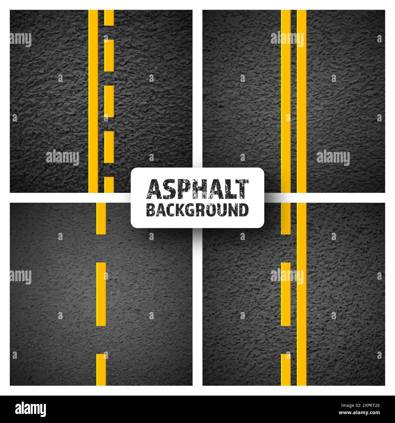 Route asphaltée avec marquage de voie jaune, surface de route en béton ...