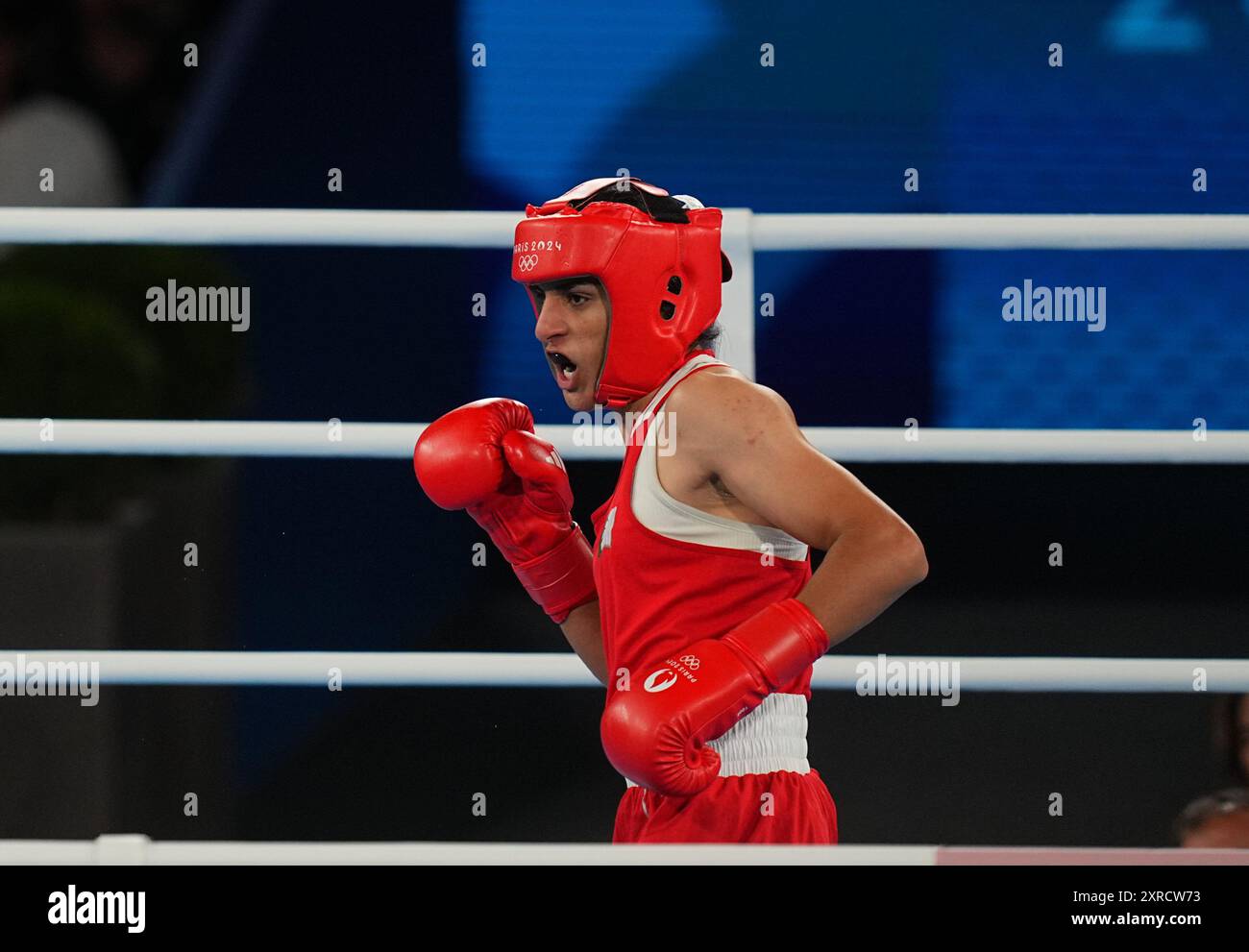 06 août 2024 : Imane Khelif (Algérie) affronte Liu Yang (République populaire de Chine) dans la ...