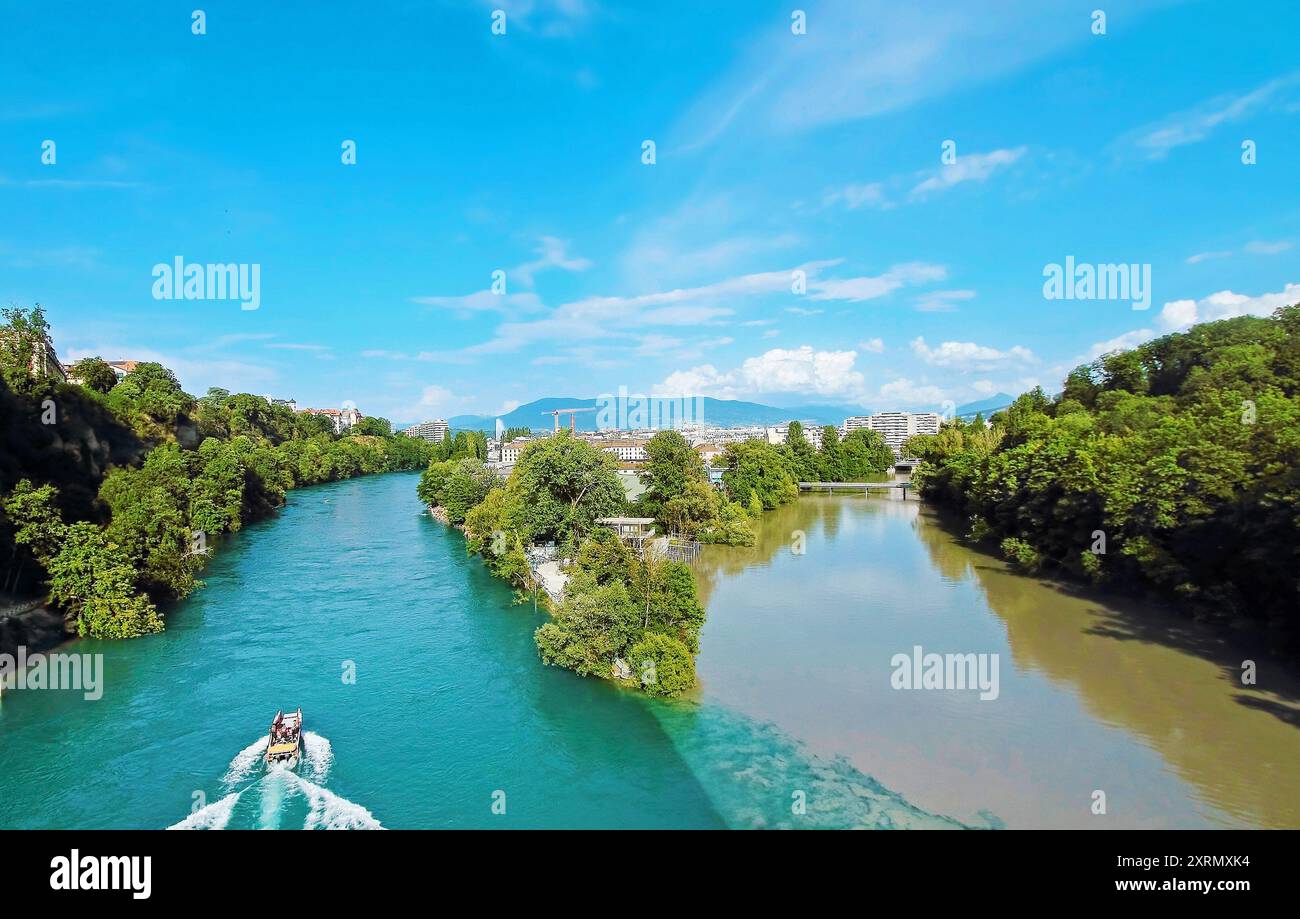 Confluence rhone arve rivers in Banque de photographies et d’images à ...