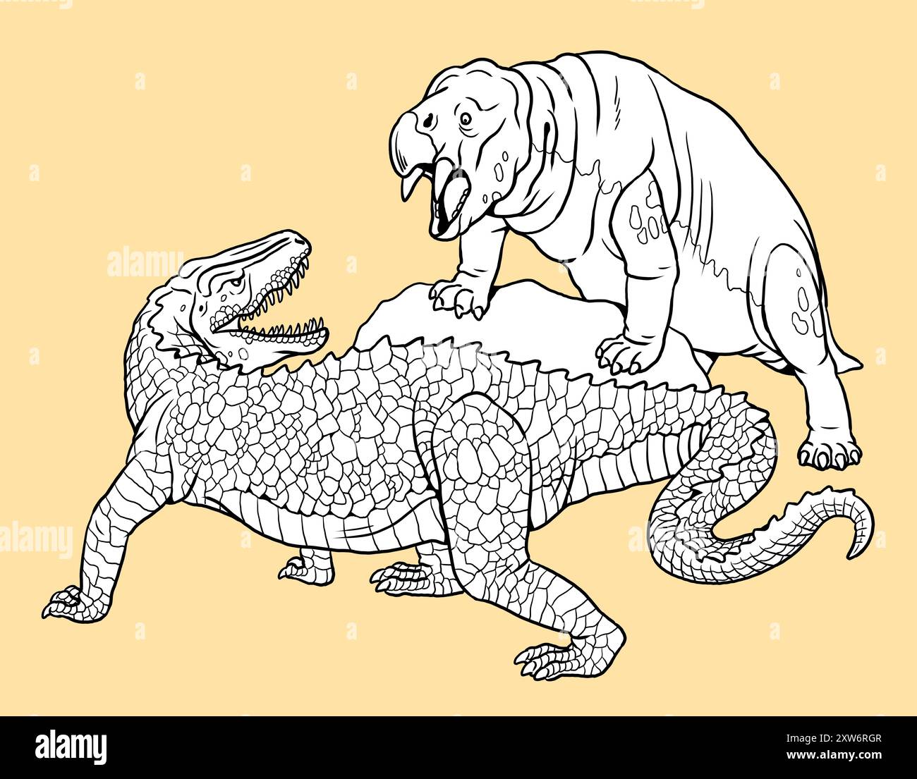 Le dinosaure carnivore Postosuchus attaque les Placerias. Les ...