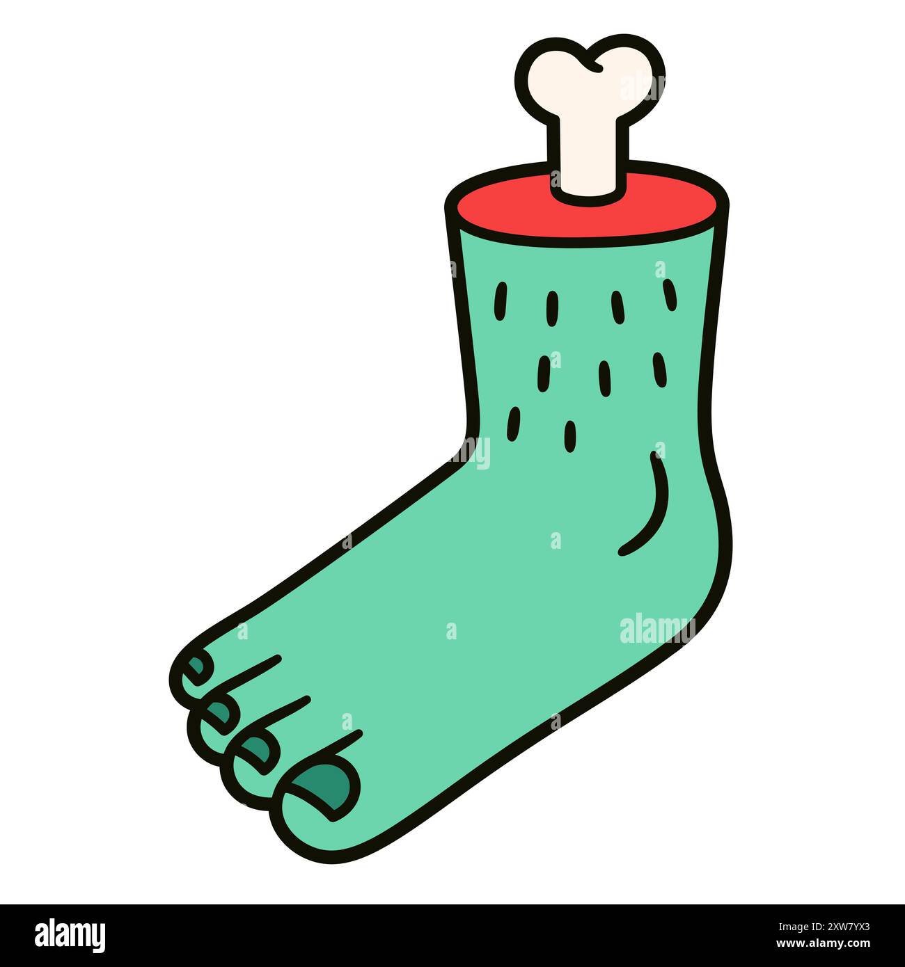 Pied de zombie coupé avec os qui dépasse. Dessin comique simple ...