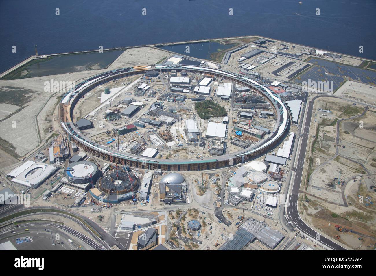 An aerial photo shows Yumeshima, the venue for Expo 2025 Osaka, Kansai ...