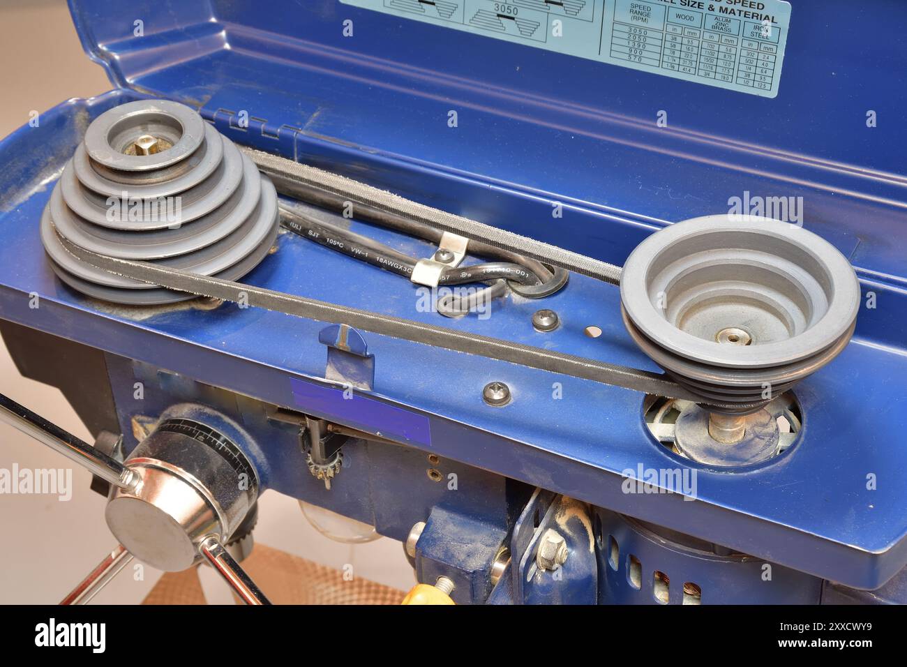 Transmission de puissance pour perceuse à colonne. Courroie ...