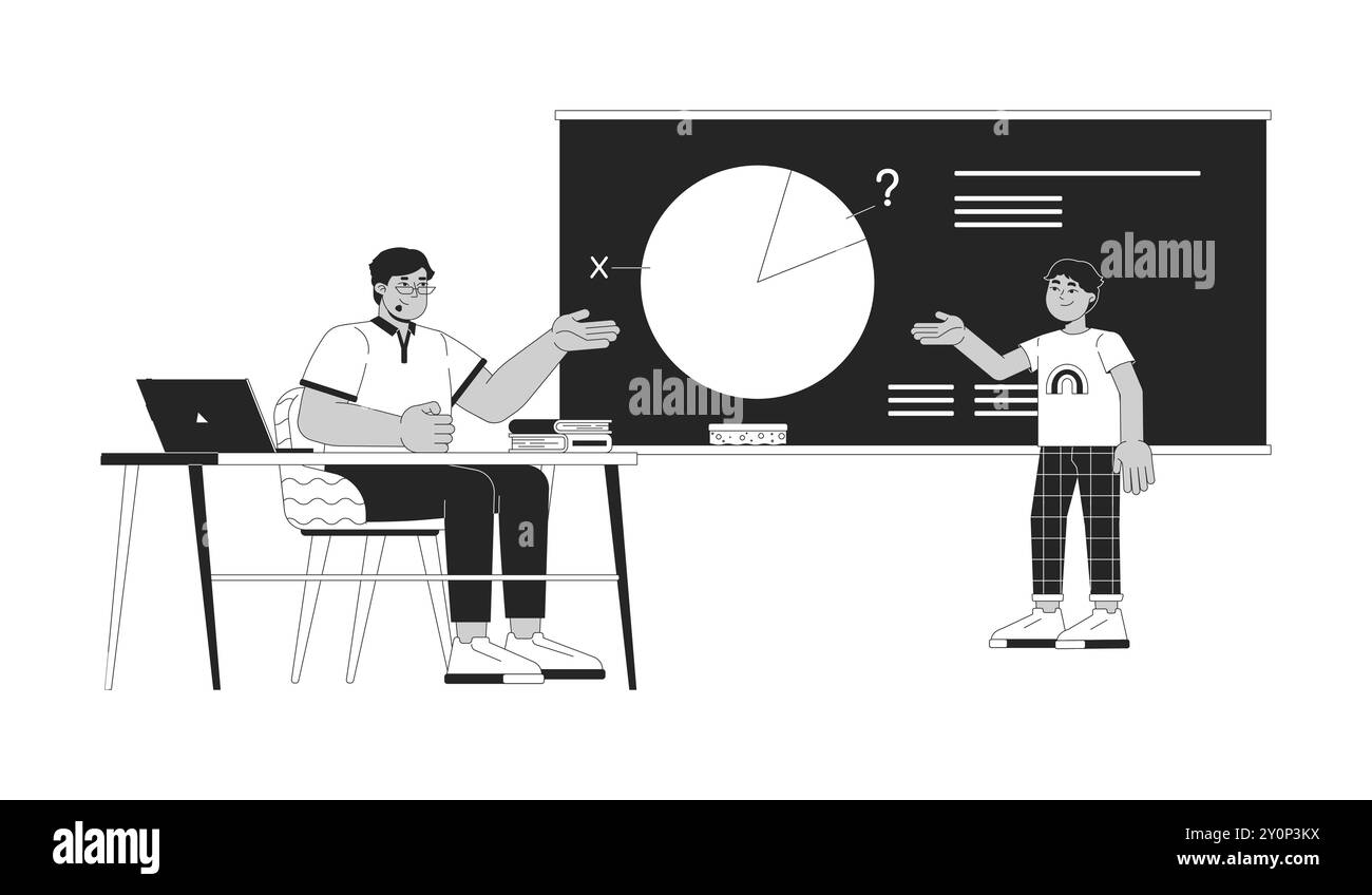 Professeur arabe et petit étudiant résolvant la tâche de mathématiques ensemble des personnages ...