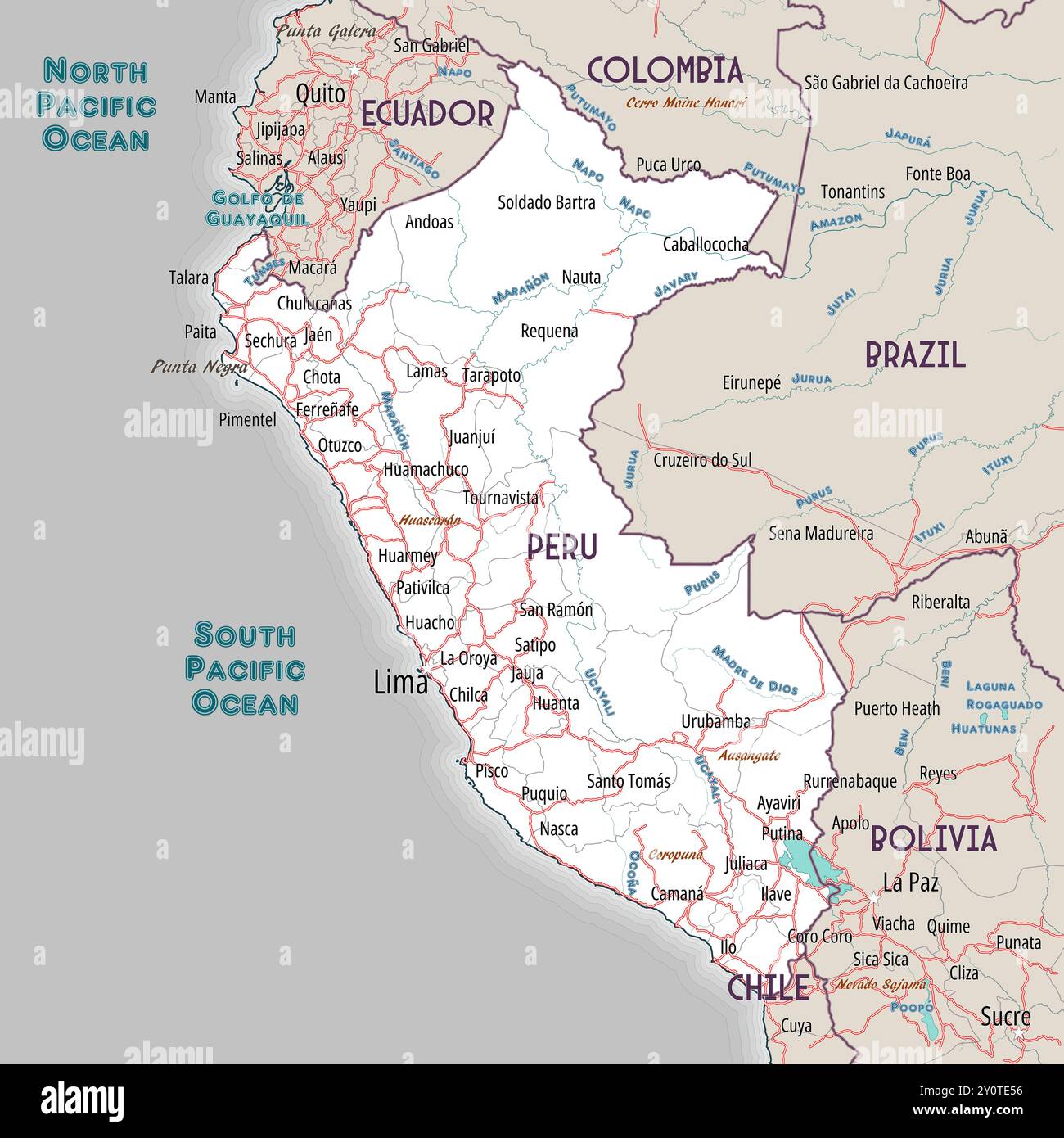 Mapa del peru con regiones Banque d'images vectorielles - Alamy