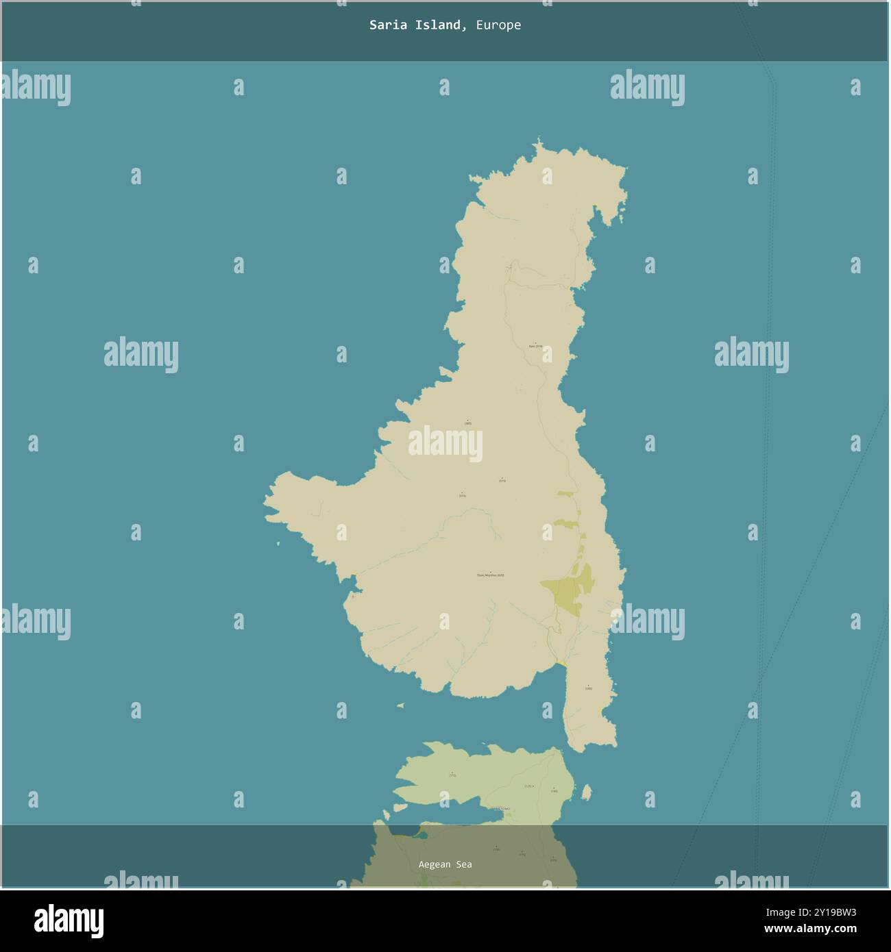 Île de Saria dans la mer Égée, appartenant à la Grèce, coupée en carré ...