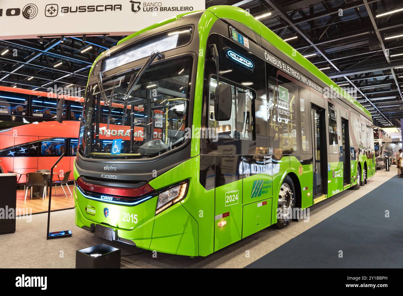 Véhicule de bus Caio E-Millenium Scania K310 Eletra 2024 en exposition au LAT. Salon BUS 2024 ...