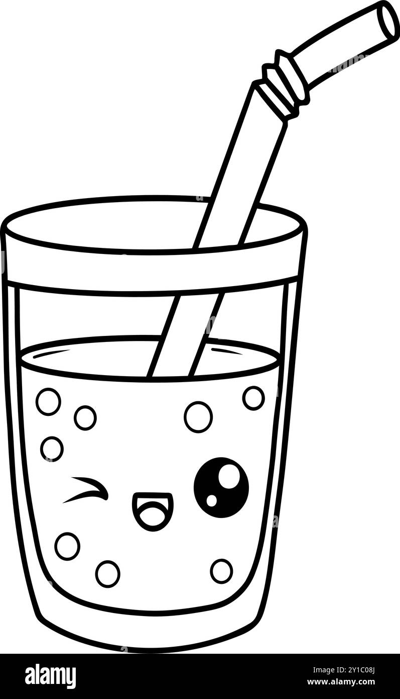 Verre mignon de limonade avec de la paille. Aperçu drôle de dessin ...