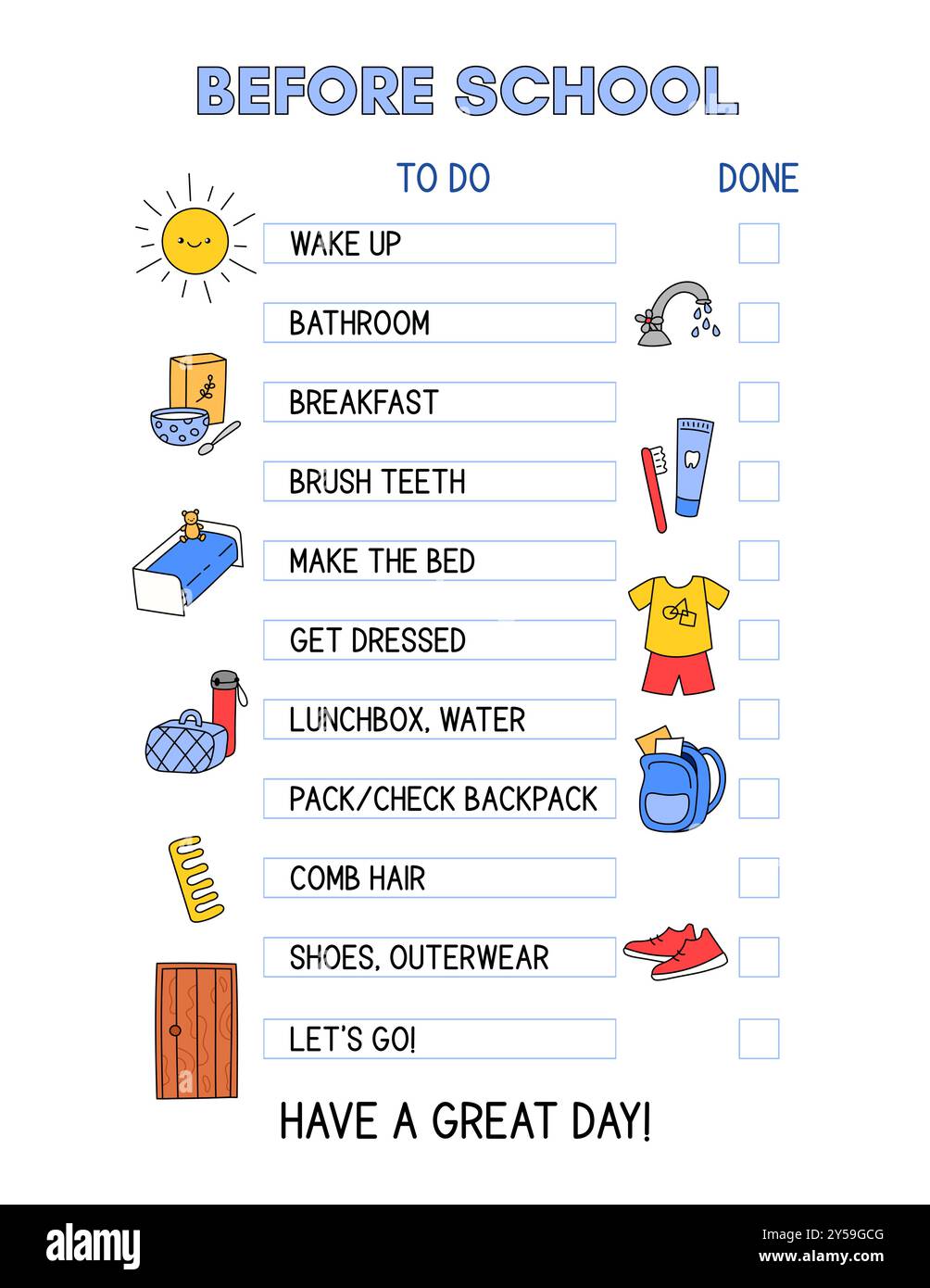 Routine quotidienne pour enfants Banque d'images vectorielles - Alamy