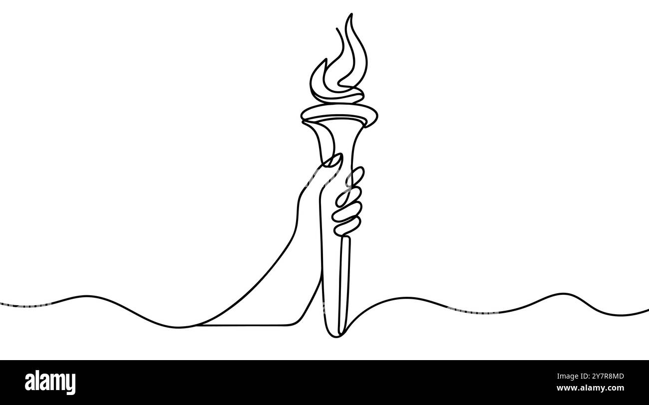 Dessin au trait continu de la torche olympique. Dessin unifilaire de la ...