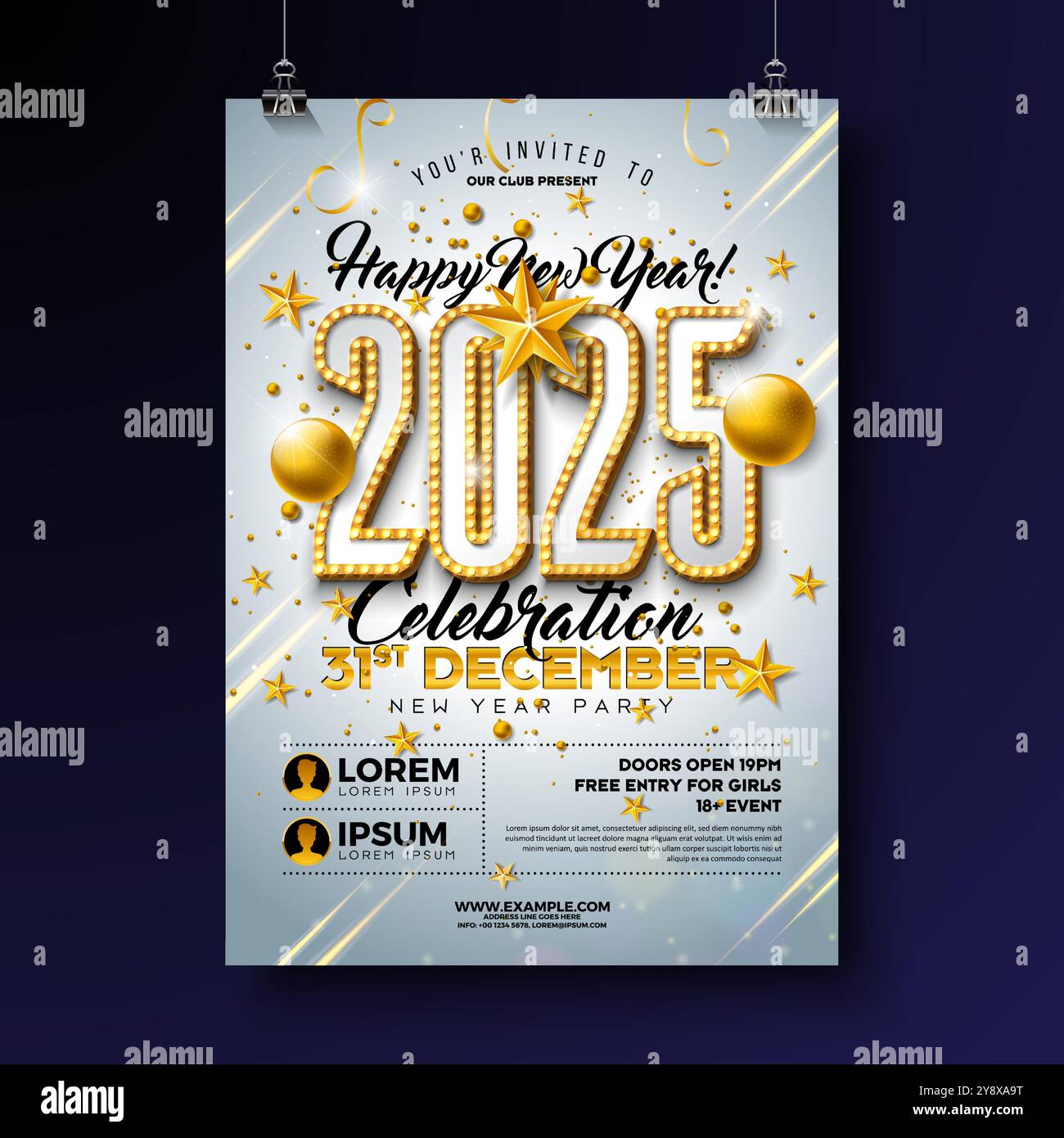 Happy New Year 2025 Party Celebration Poster illustration de modèle ...