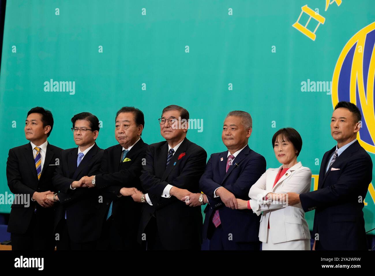 Leaders of Japan's political parties, from left to right, Yuichiro ...