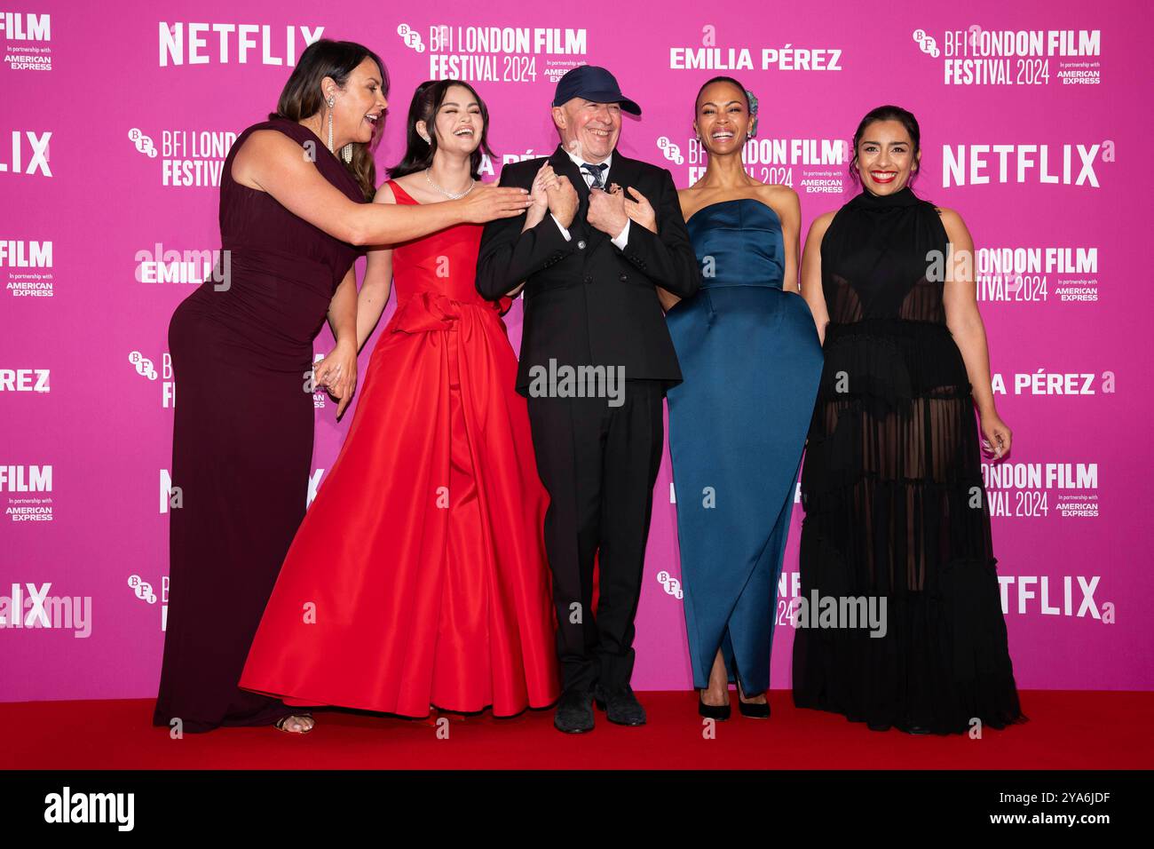 Karla Sofía Gascon, from left, Selena Gomez, director Jacques Audiard, Zoe Saldana and Adriana ...
