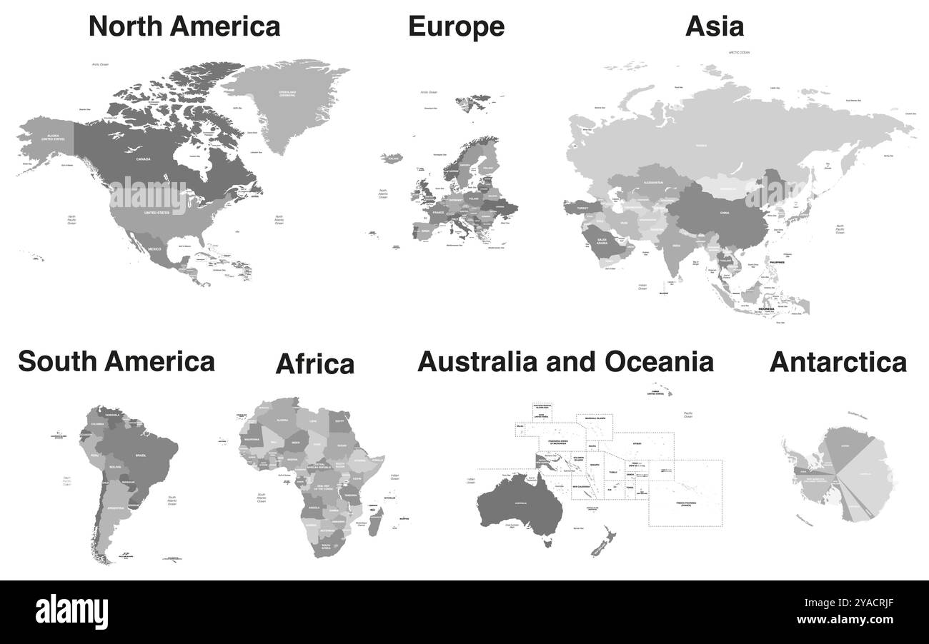 Carte monde continents en couleur Banque d'images vectorielles - Alamy