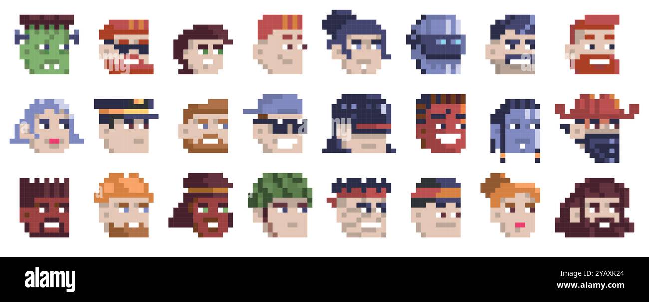 Avatar de jeu 8 bits. Rétro pixelated personnages masculins et féminins ...