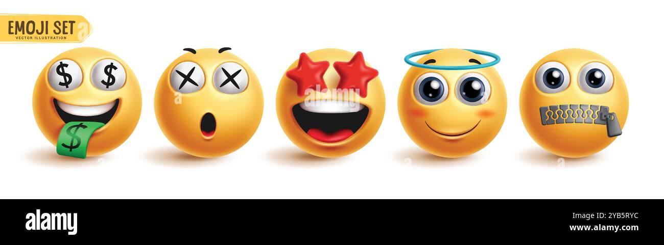 Jeu de vecteurs de caractères emoji. Émoticône collection de visage 3d ...