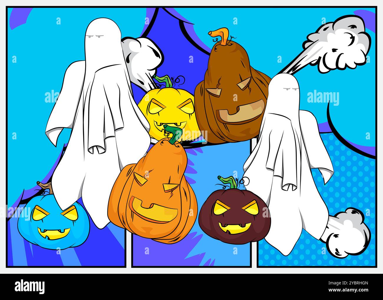 Dessin animé Halloween Jack O' Lantern Pumpkin et Ghost, bande dessinée ...