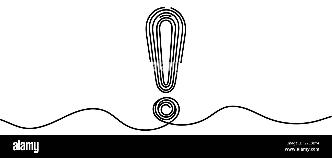 Dessin linéaire continu du point d'exclamation. Un point d'exclamation ...