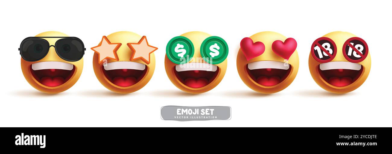 Emoji heureux jeu de vecteur de caractères 3d. Emojis caractère ...