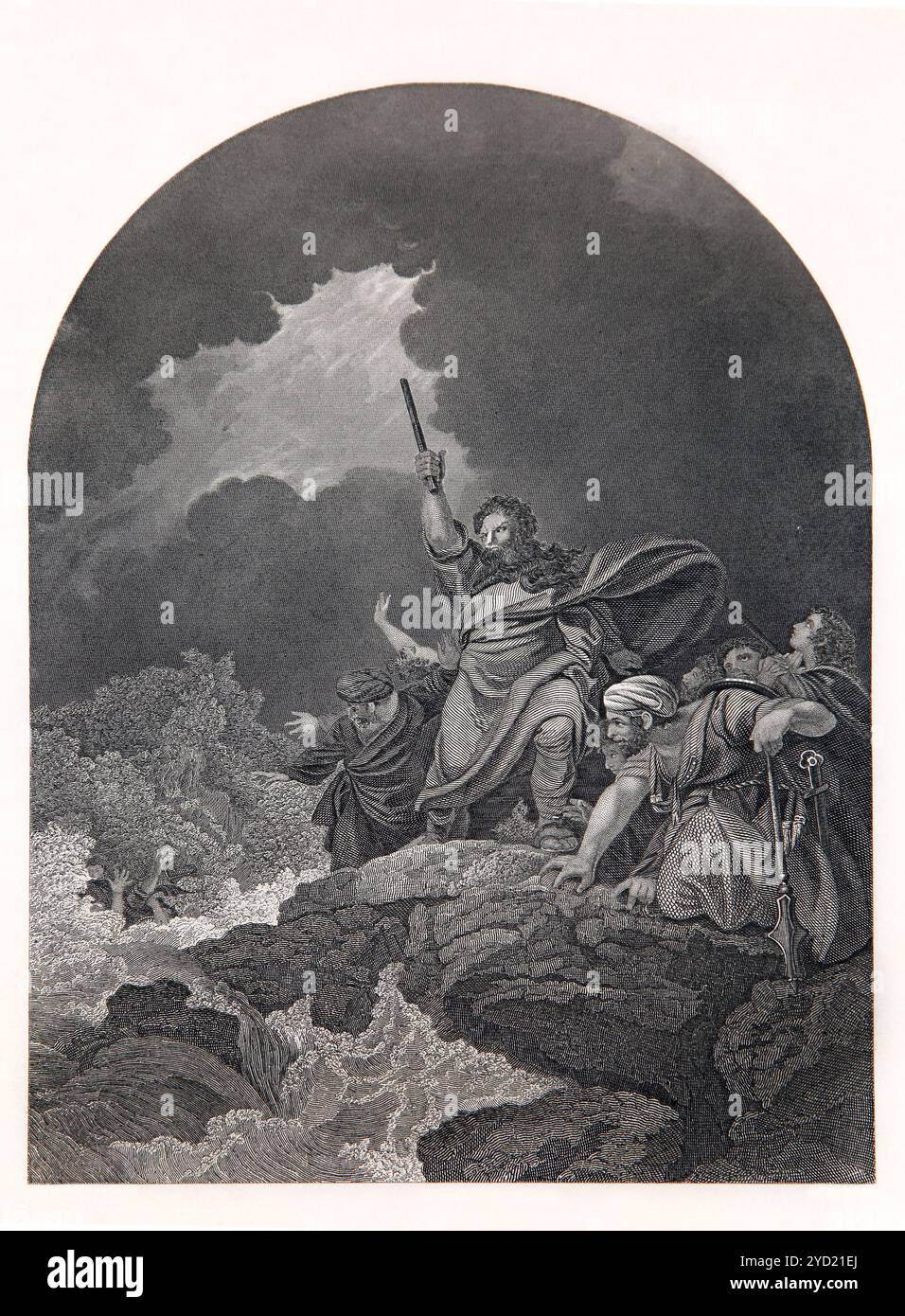 Illustration de Moïse étira sa main sur la mer rouge et la mer retourna ...