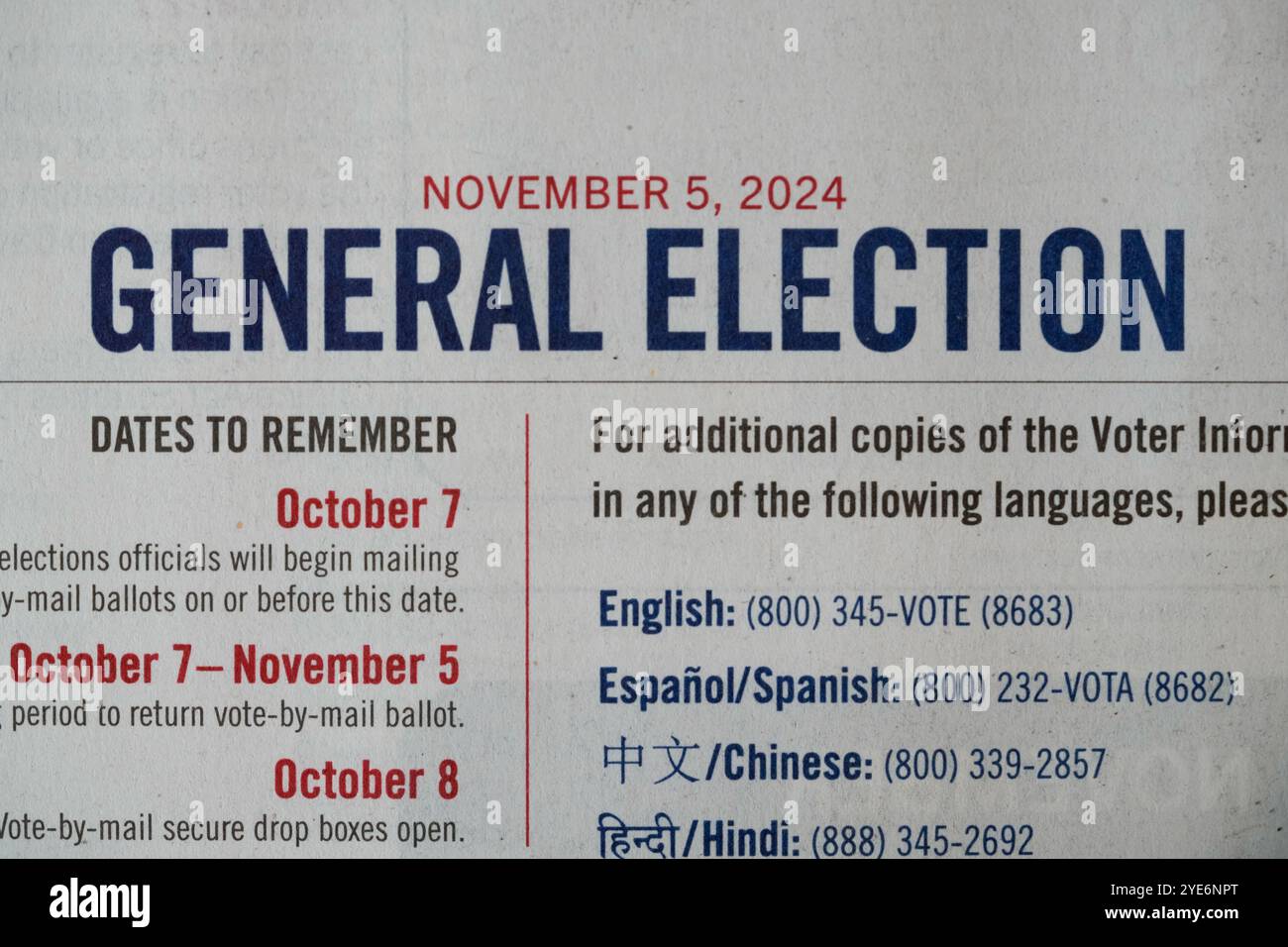 CA, États-Unis - 16 octobre 2024 : bulletin officiel de 2024 pour l ...