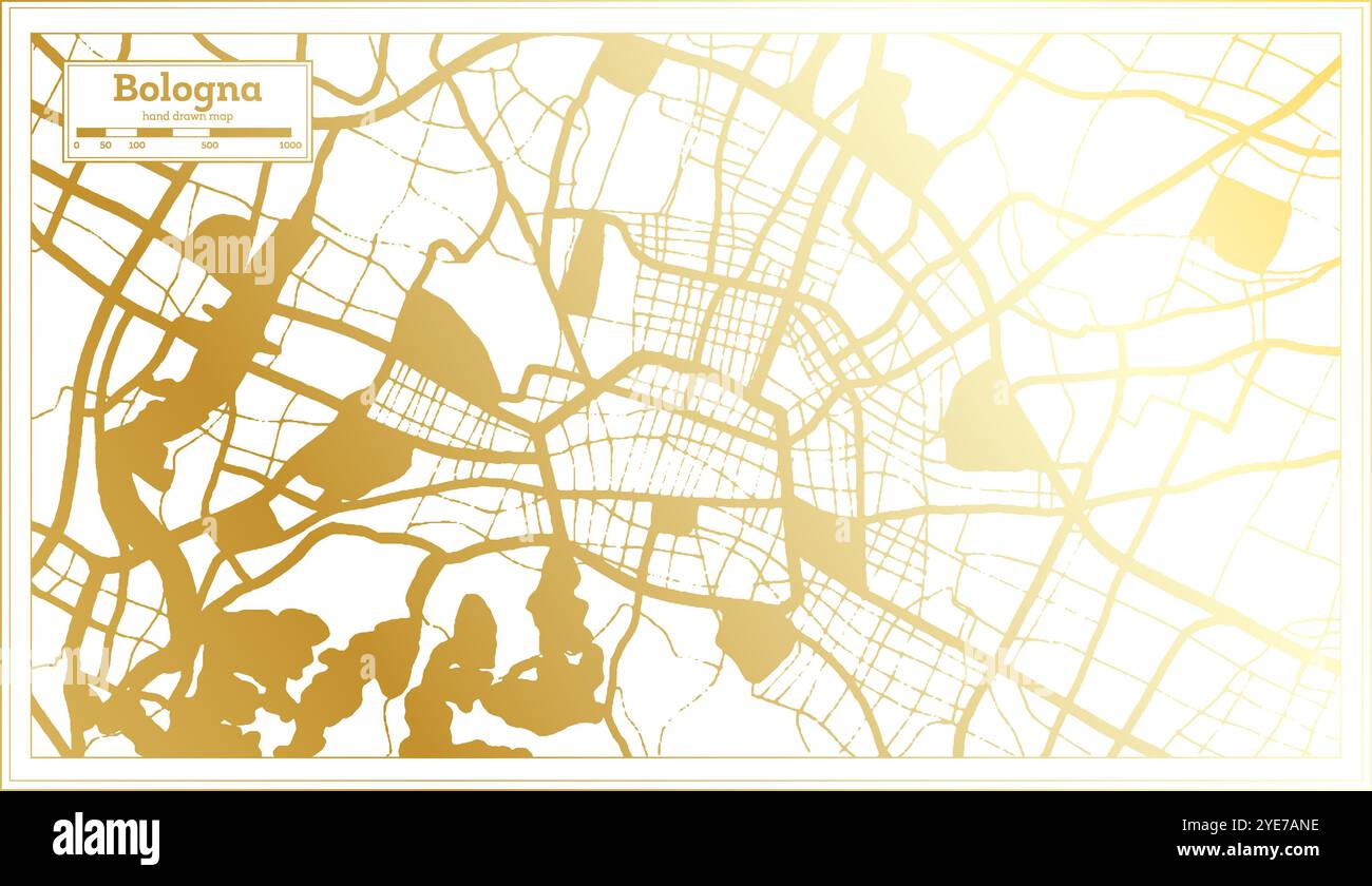 Carte de la ville de Bologne Italie en couleurs dorées dans un style ...