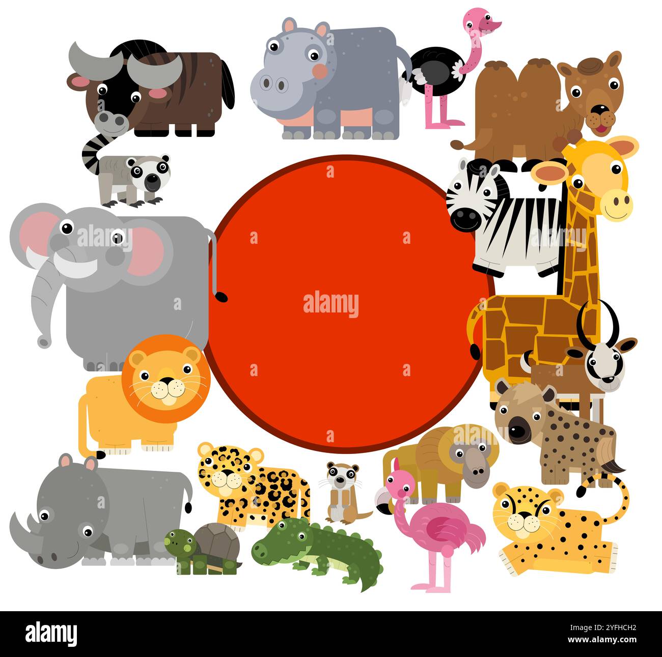 scène de dessin animé avec modèle de bordure de cadre avec des animaux ...