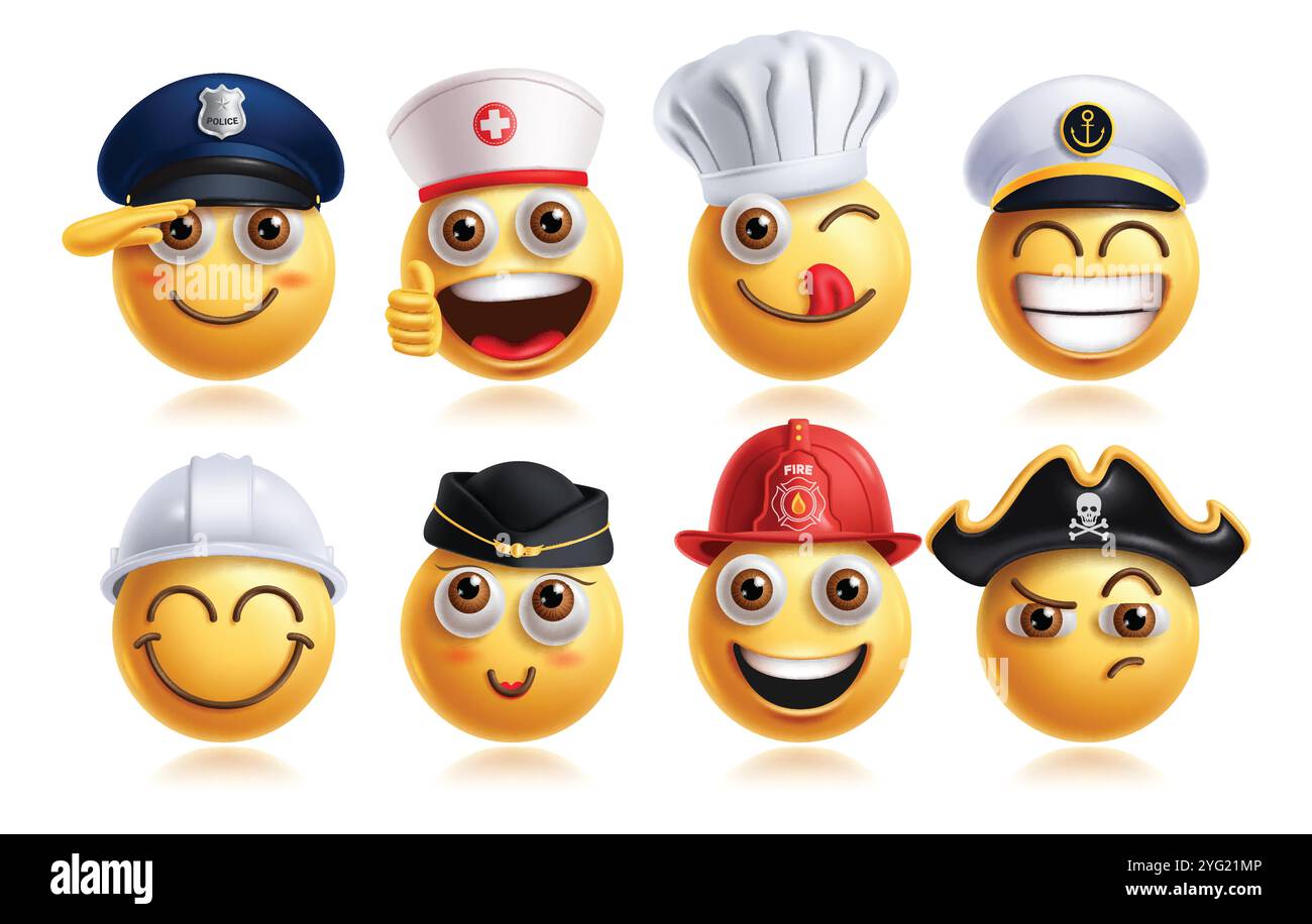 Jeu de vecteurs de caractères émoticônes professionnels emoji. Emojis personnage de carrière ...
