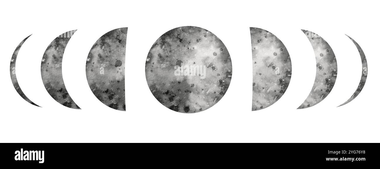 Phases Moon dessin aquarelle de la planète silhouette, dessiné à la ...