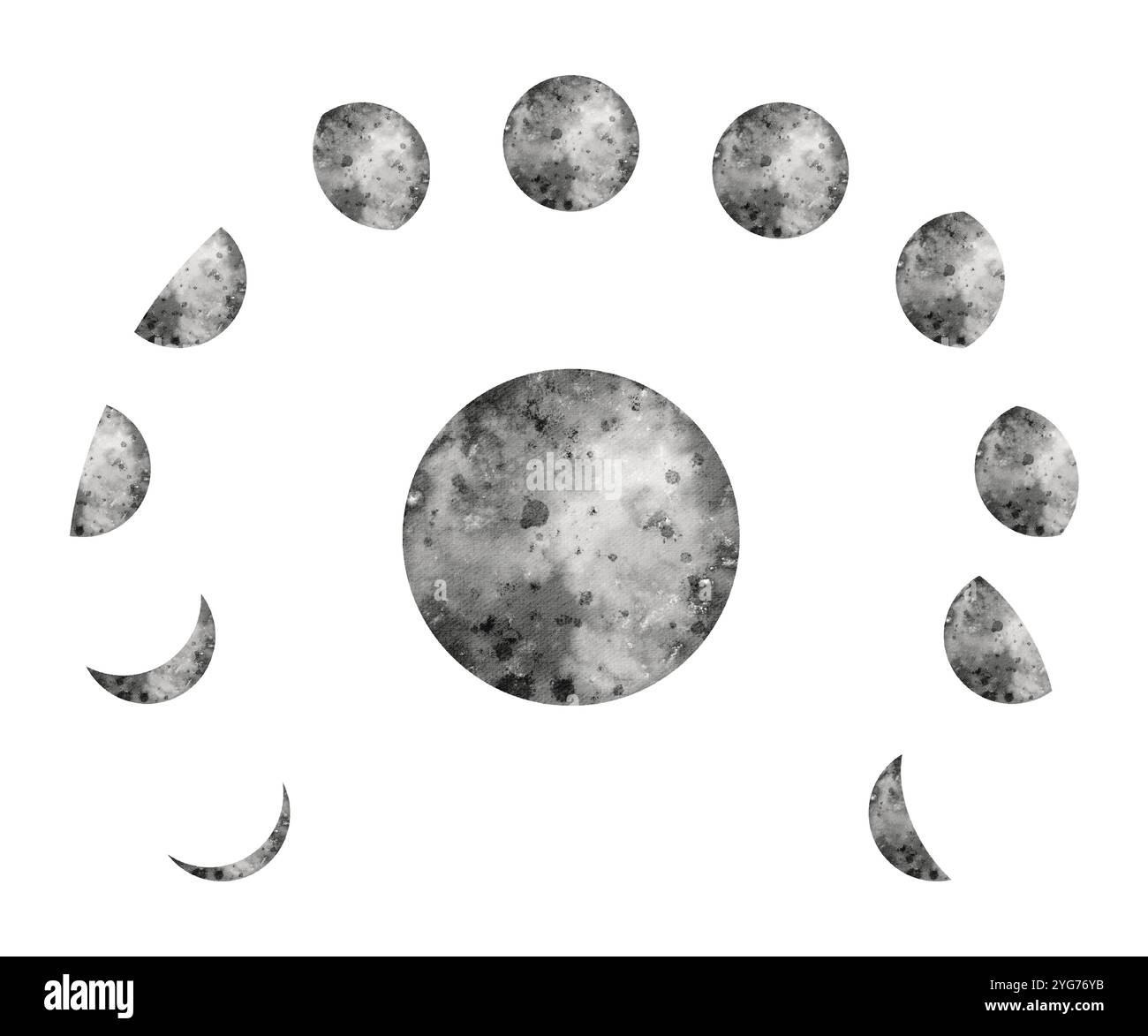 Phases Moon dessin aquarelle de la planète silhouette, dessiné à la ...