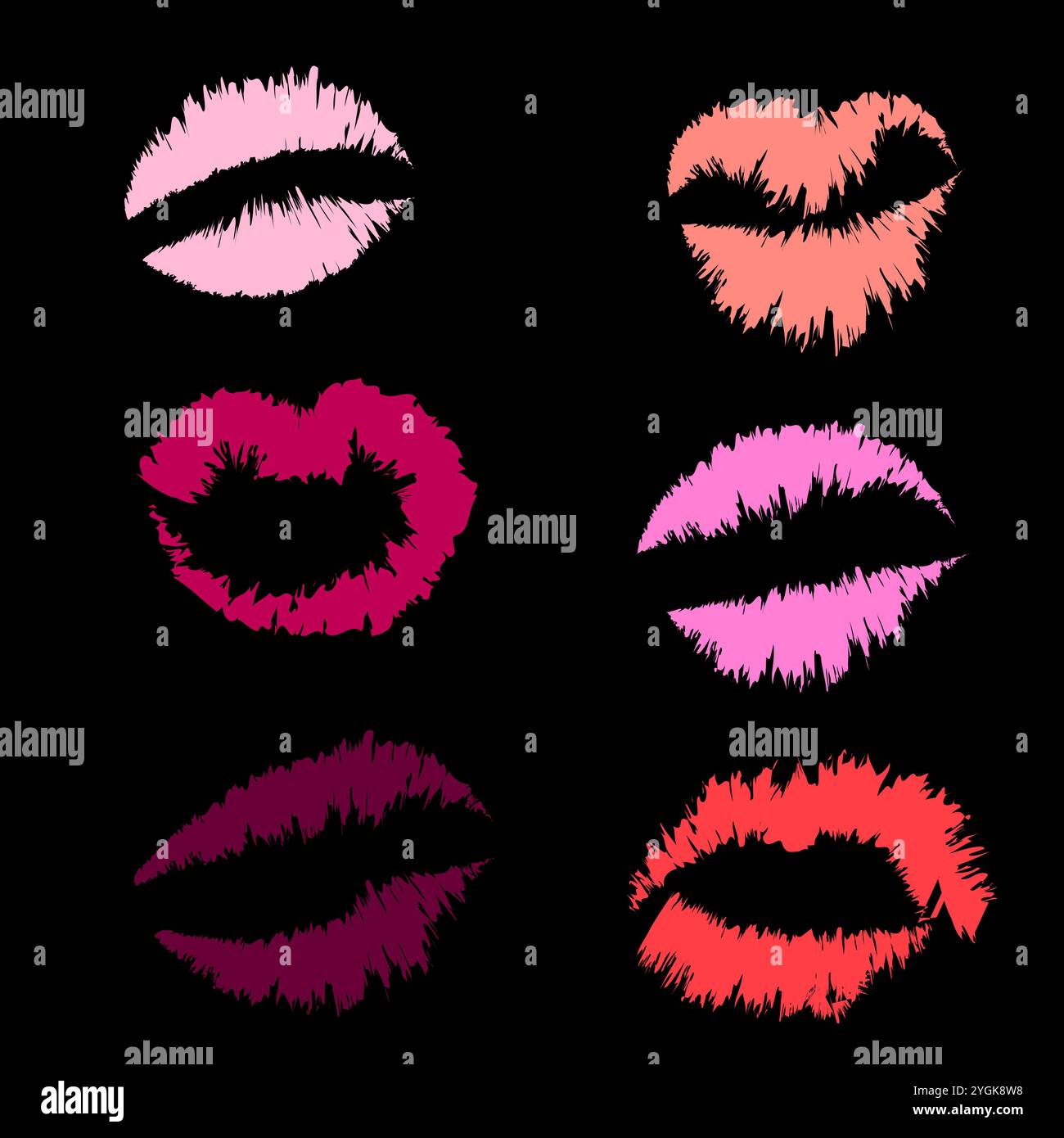 Imprimés colorés pour les lèvres. Marques de baiser multicolores ...