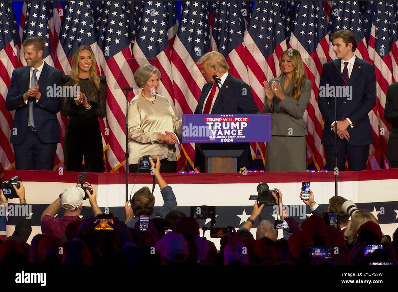 Republican presidential nominee former President Donald Trump shakes ...