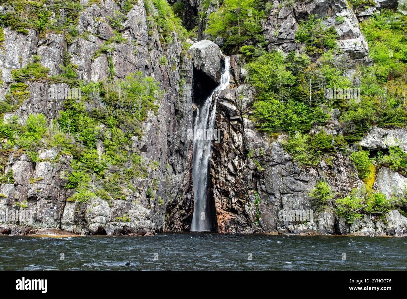Une cascade majestueuse descend le long de la falaise du gros Morne ...