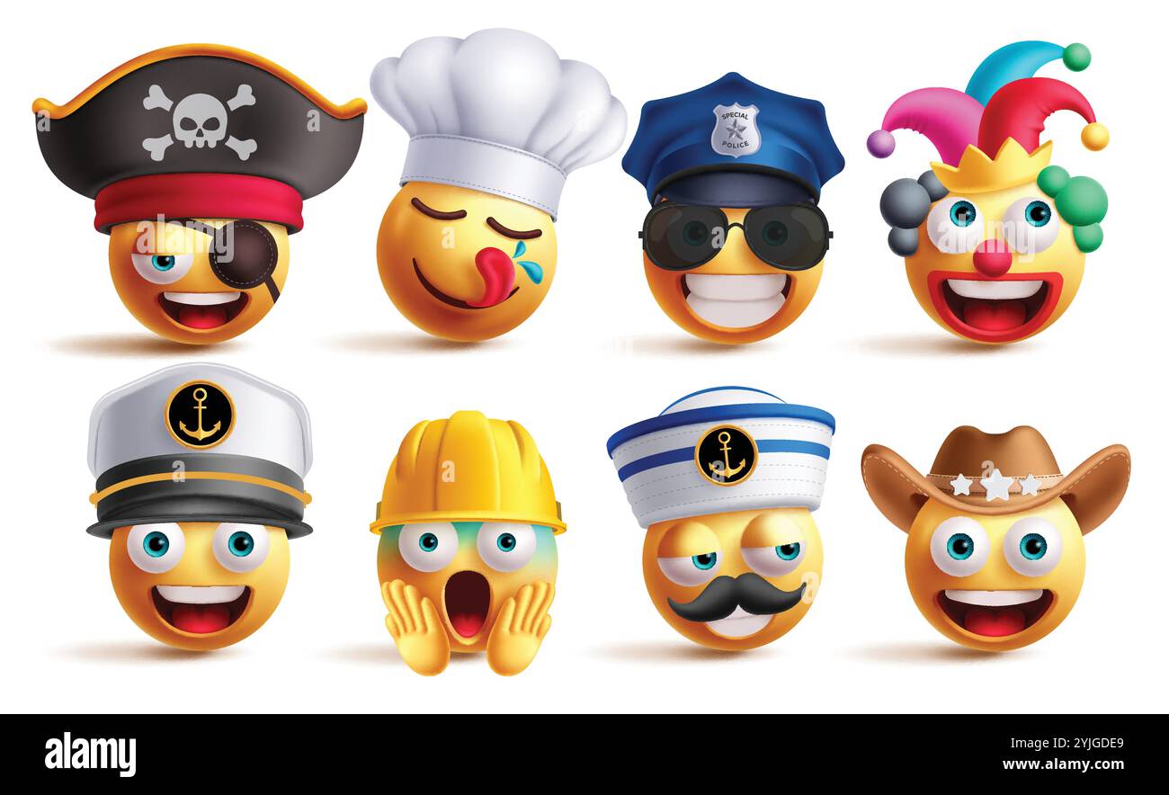 Jeu vectoriel de personnages de profession emoji. Professionnels emojis ...