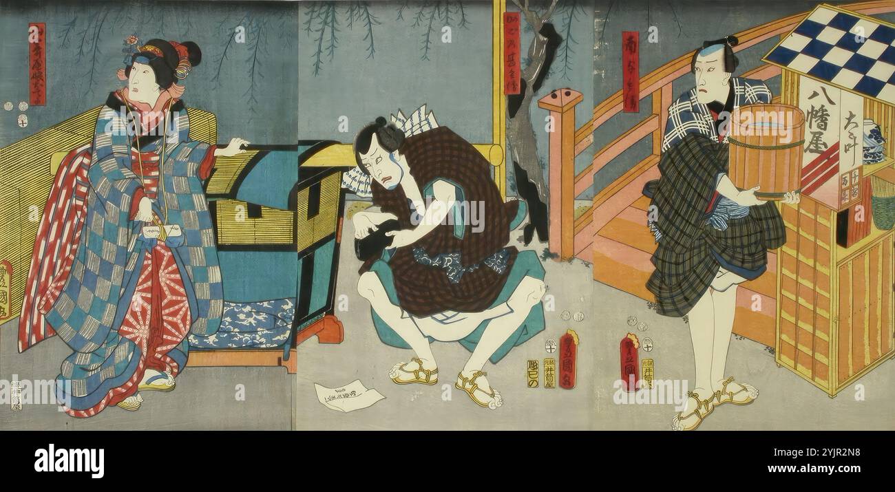 Kunisada, B, C, œuvre, acteurs Ichikawa Danjuro VIII, Ichikawa Kodanji ...