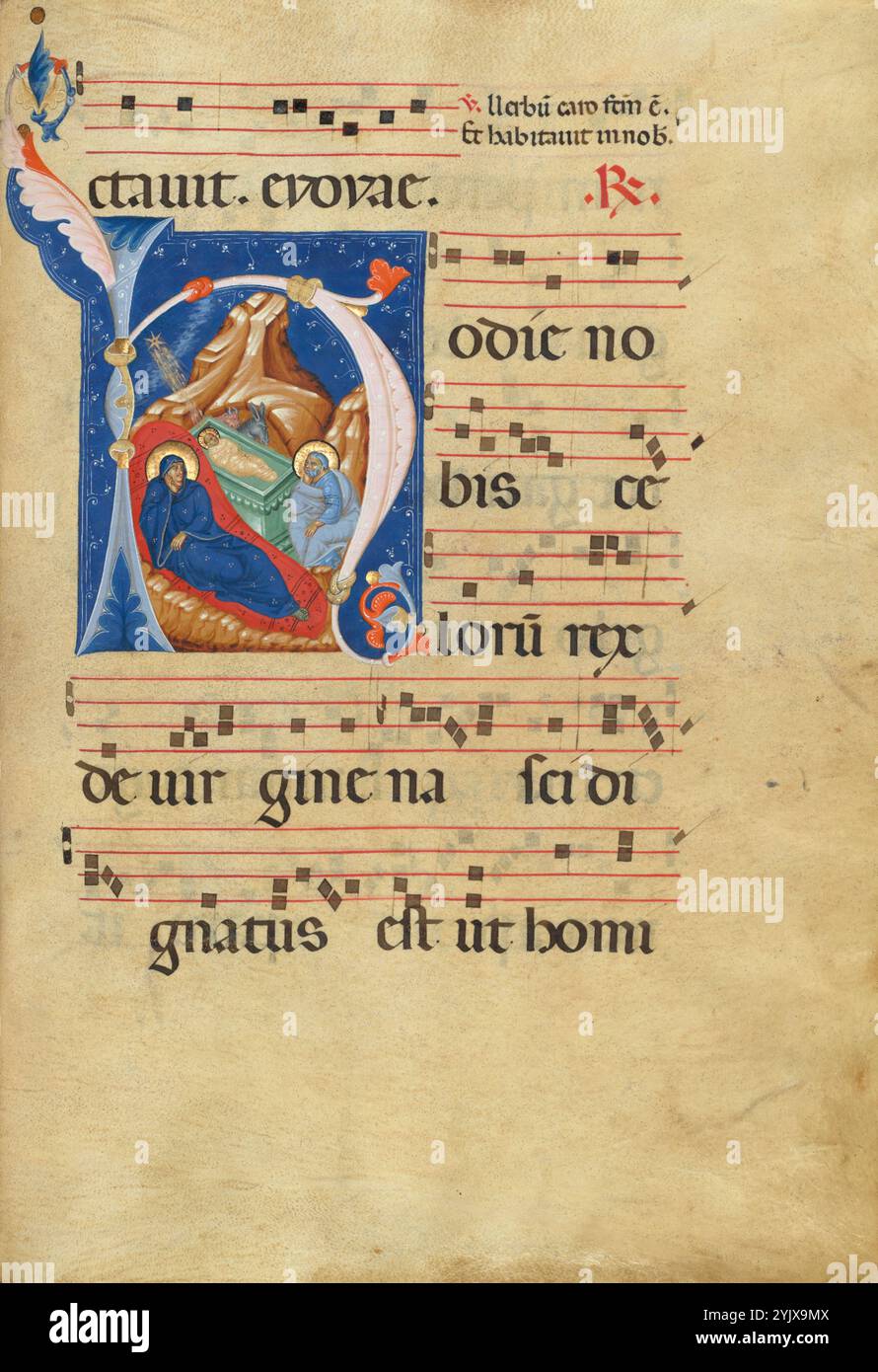 Initiale H : la Nativité ; Antiphonal, fin du XIIIe siècle ...