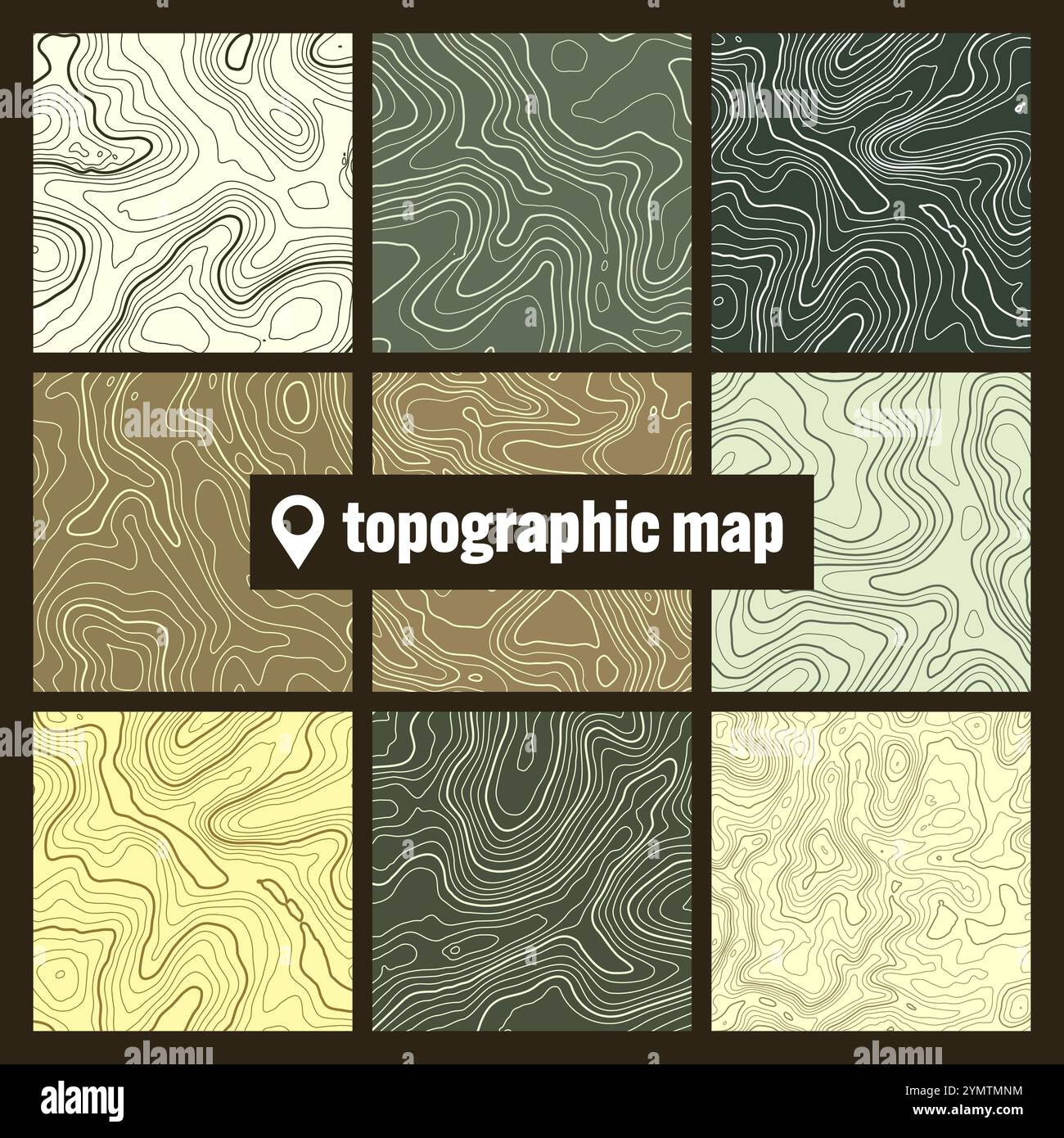 Carte topographique colorée avec lignes de contour. Grille de terrain ...