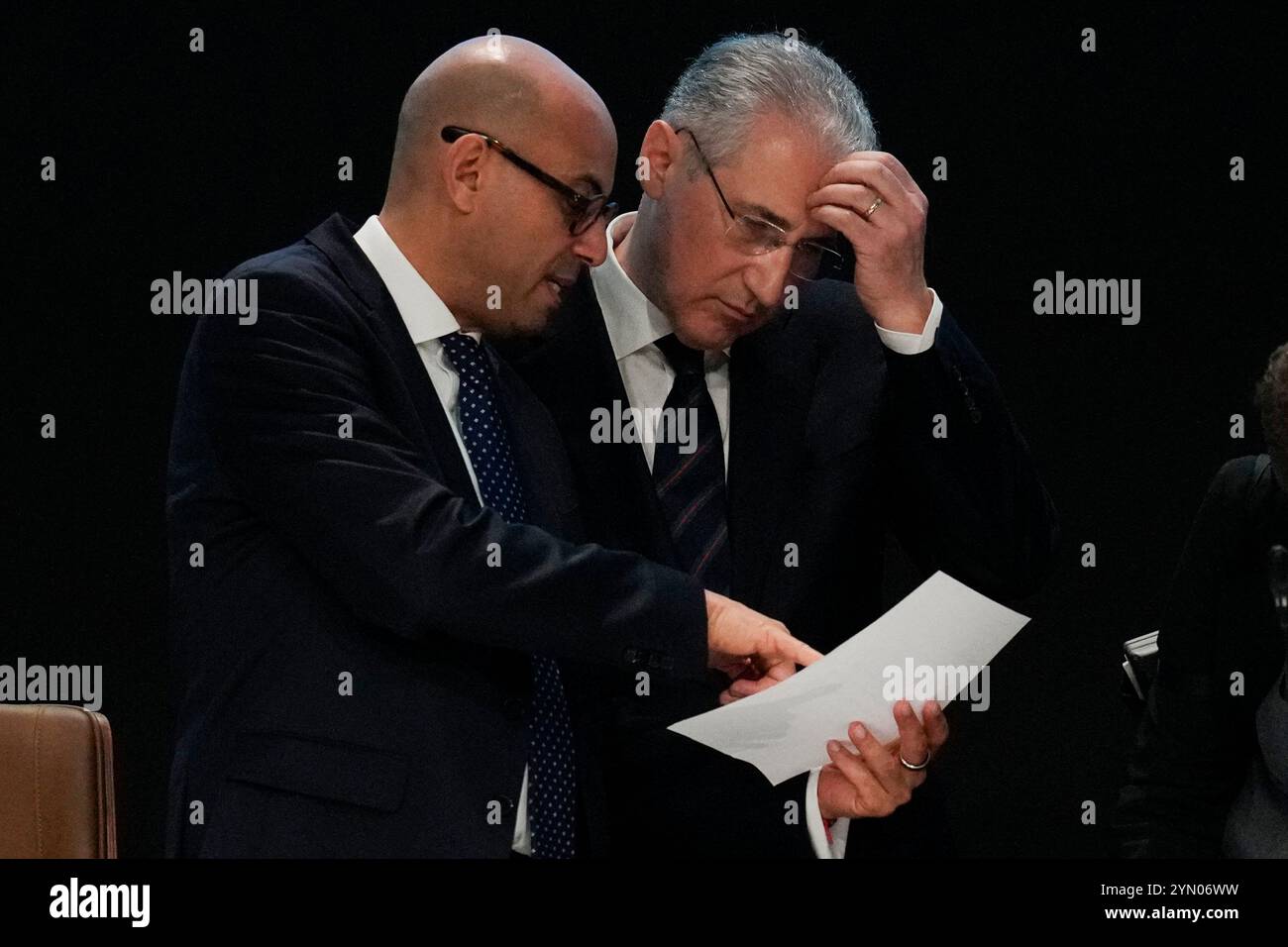 Simon Stiell, United Nations climate chief, left, and Mukhtar Babayev ...