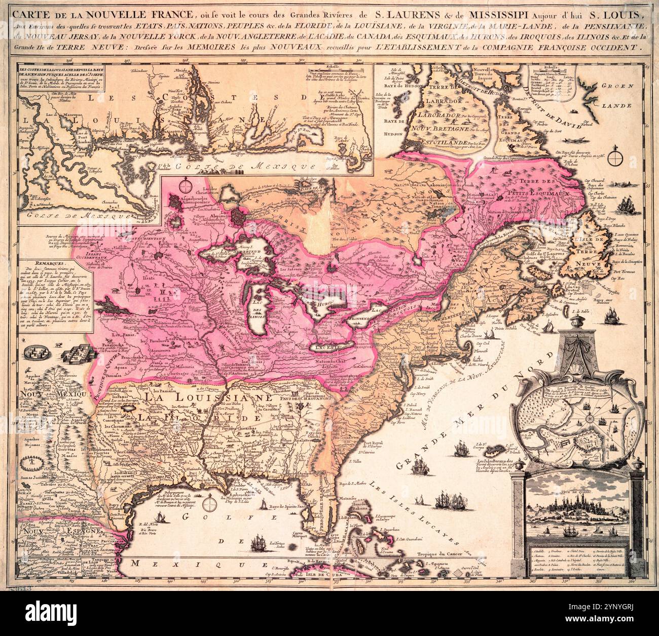 Carte de la Nouvelle France, : oÃ¹ se voit le cours des grandes ...