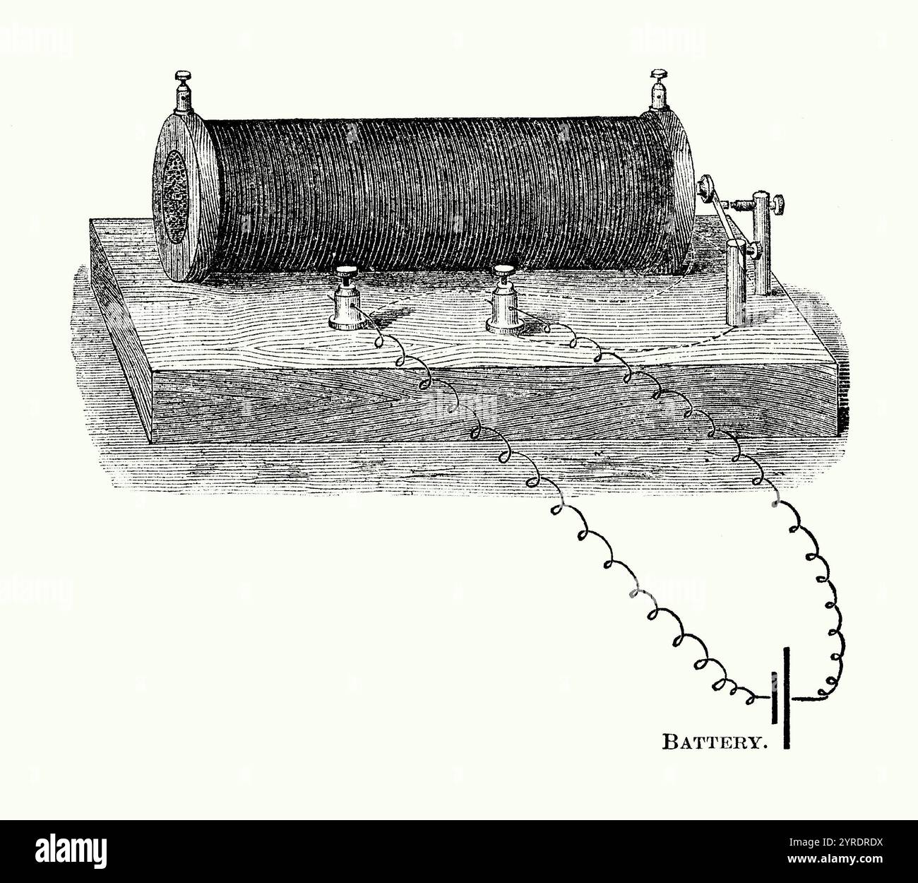Une vieille gravure d'une ancienne bobine d'induction des années 1800 ...