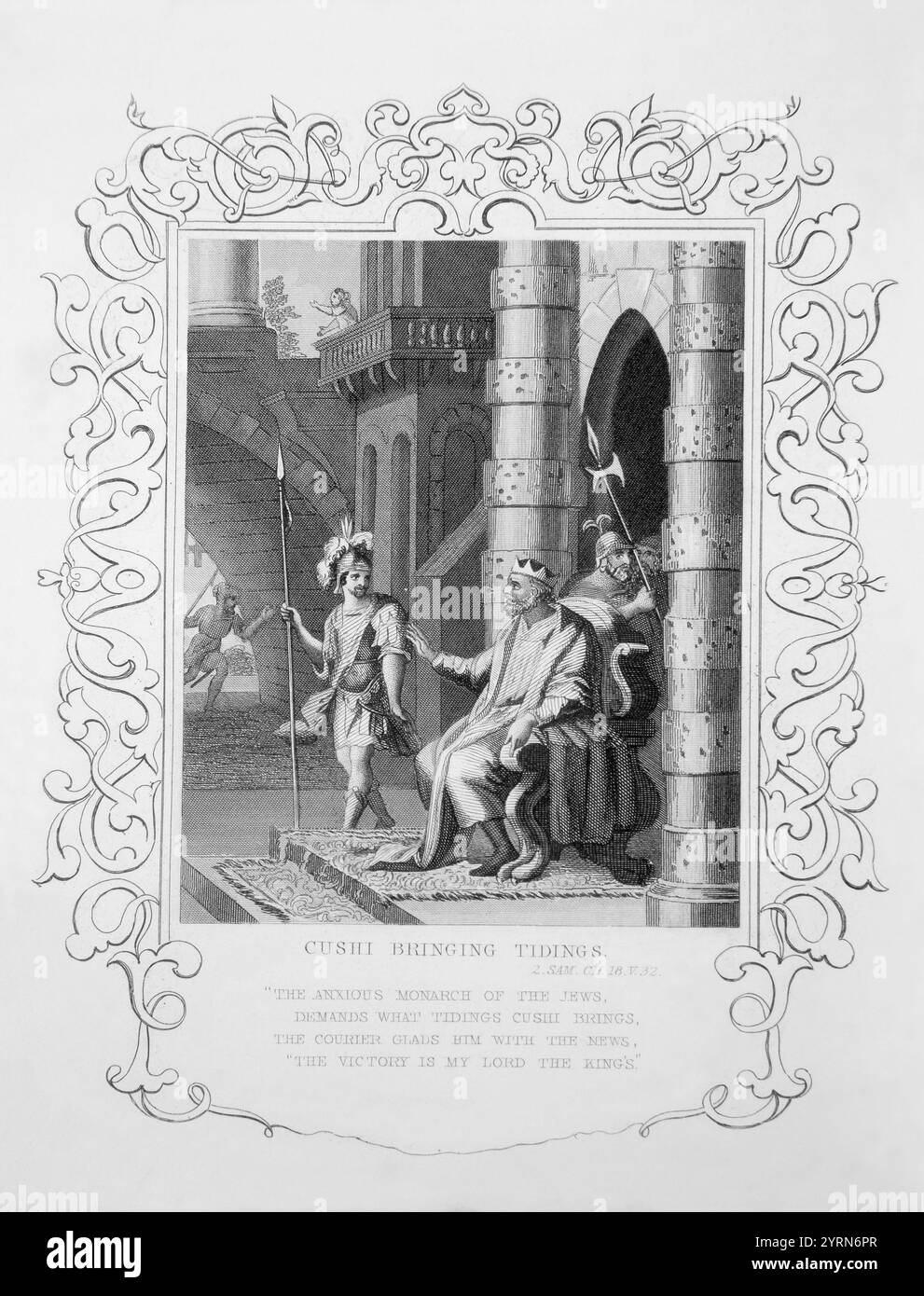 Gravure sur acier de Cushi apportant des nouvelles (Samuel) Cushite ...