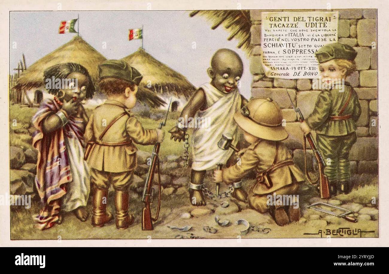 Carte postale de propagande coloniale italienne montrant des enfants en ...