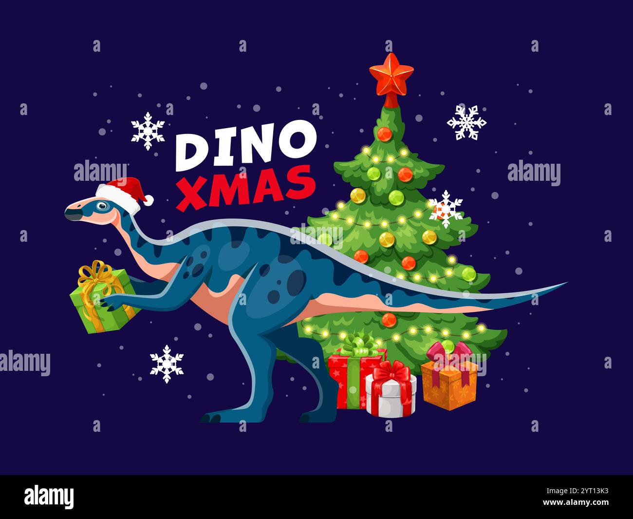 Noël Aralosaurus dinosaures salutations. Dessin animé vecteur Dino ...