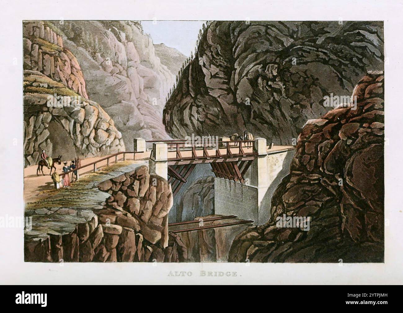 Ponto Alto, ou Alto Bridge, Simplon Road. Lithographie vintage le long ...